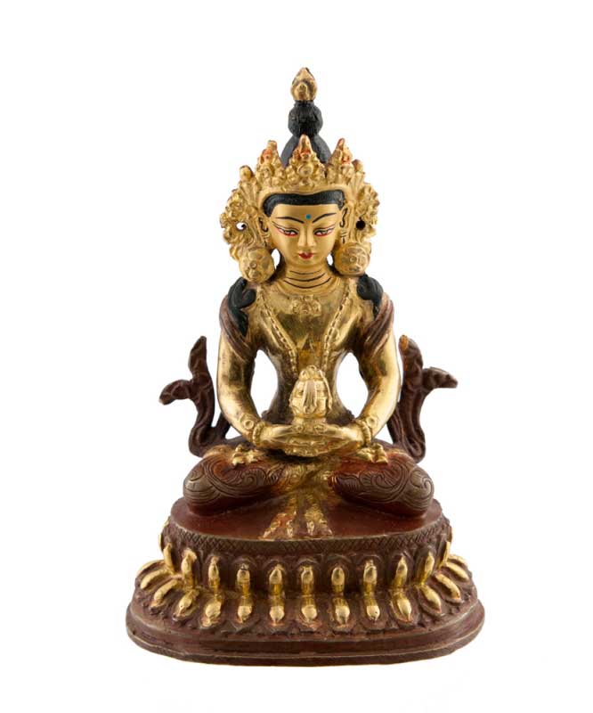 STATUE TIBETAINE BOUDDHA AMITAYUS CUIVRE ET DORURE NEPAL BUDDHA AFR9-3480