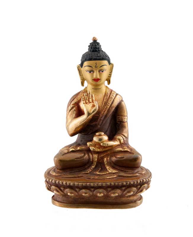 STATUE TIBETAINE DE BOUDDHA AKSHOBHYA DHYANI 8.5 CM CUIVRE ET DORURE AFR8-3255
