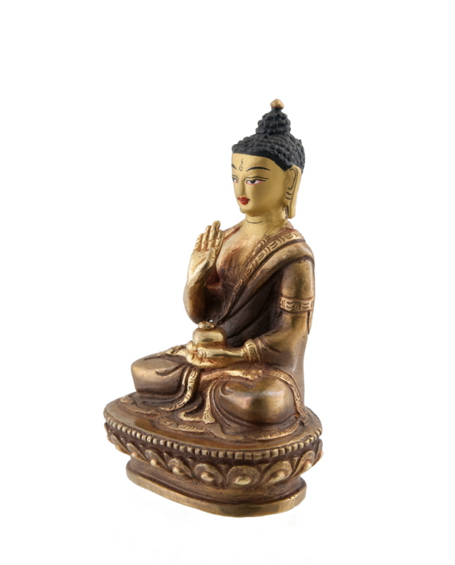 STATUE TIBETAINE DE BOUDDHA AKSHOBHYA DHYANI 8.5 CM CUIVRE ET DORURE AFR8-3255