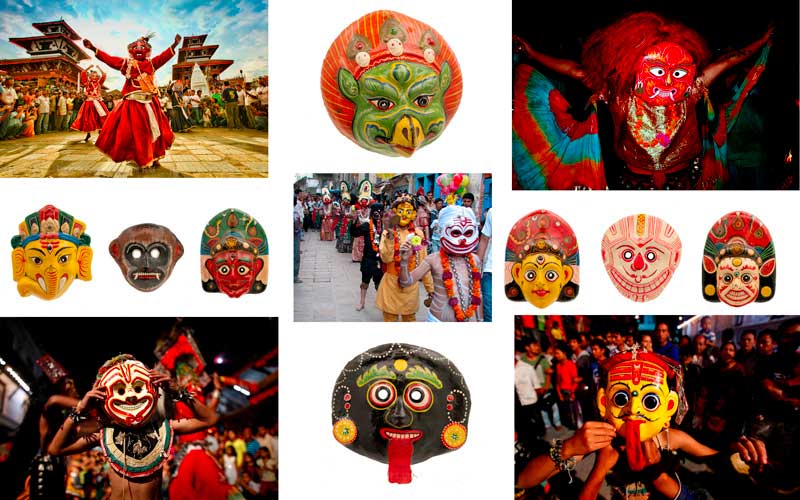 Masque Nepalais tibetain Indra Jatra Festival de Kathmandu Nepal-Mask ...