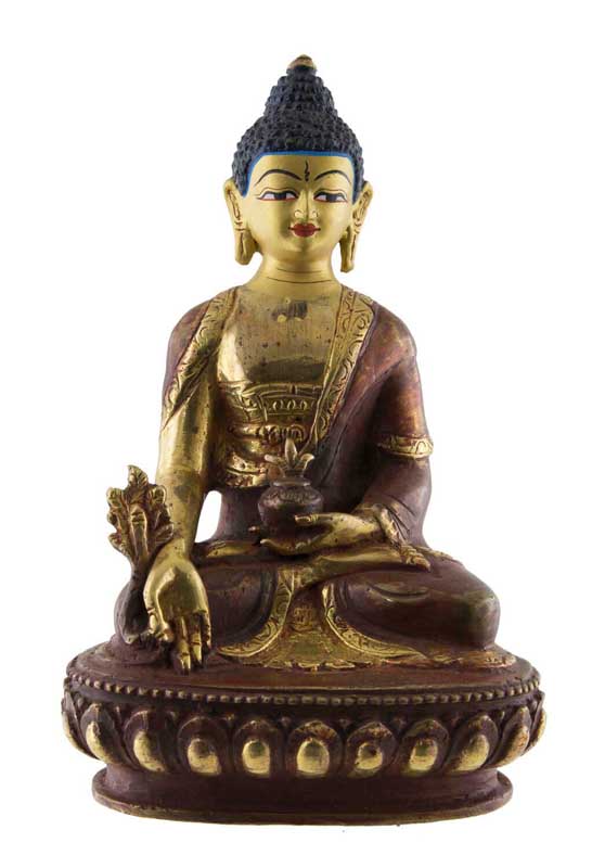 Statue tibétaine Bouddha de la Médecine 14cm en Cuivre Nepal Buddha 26665
