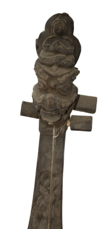 Ancien Luth Dranyen Tungna Népalais 68cm Sculpté