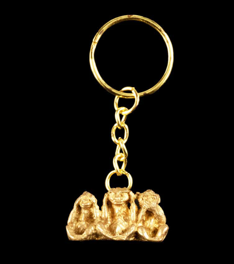 Porte clé 3 singes de la sagesse en métal – symbole universel raffiné