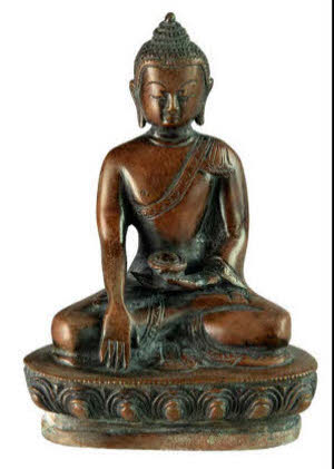 Statue Bouddha Shakyamuni Laiton Antique 14.5 cm Népal
