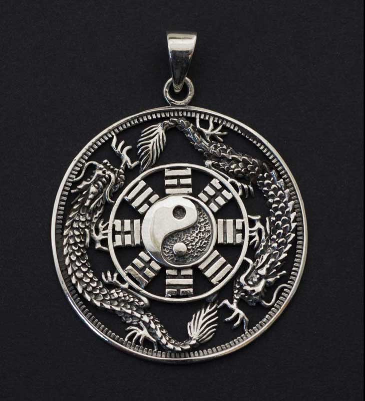 Pendentif Yin Yang Dragon Phoénix I-Ching Feng shui Argent massif 925 ...